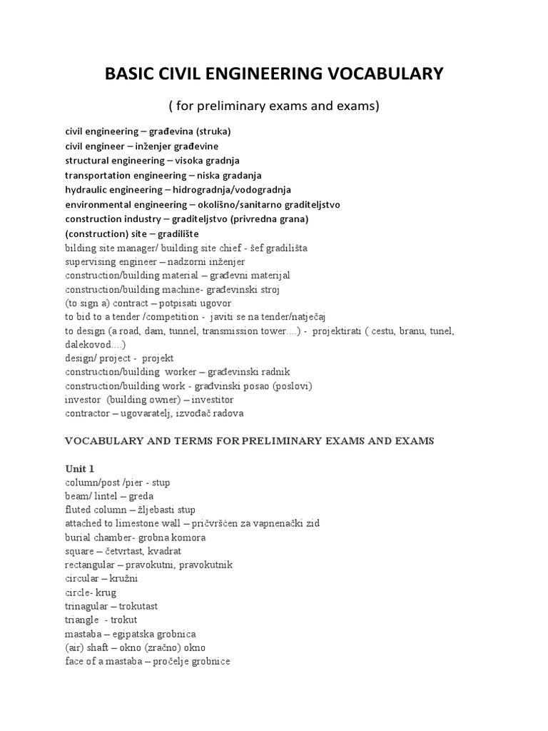 Civil Engineering Vocabulary | PDF | Dam | Ductility