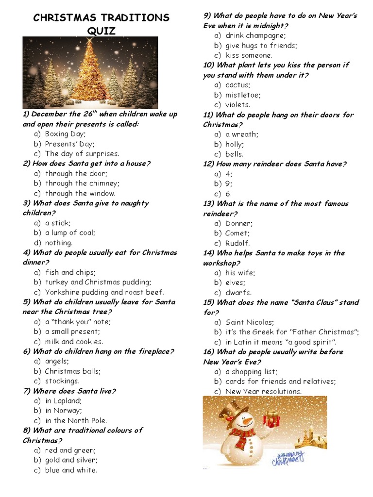 Christmas Traditions Quiz | PDF | Santa Claus | Christmas Traditions