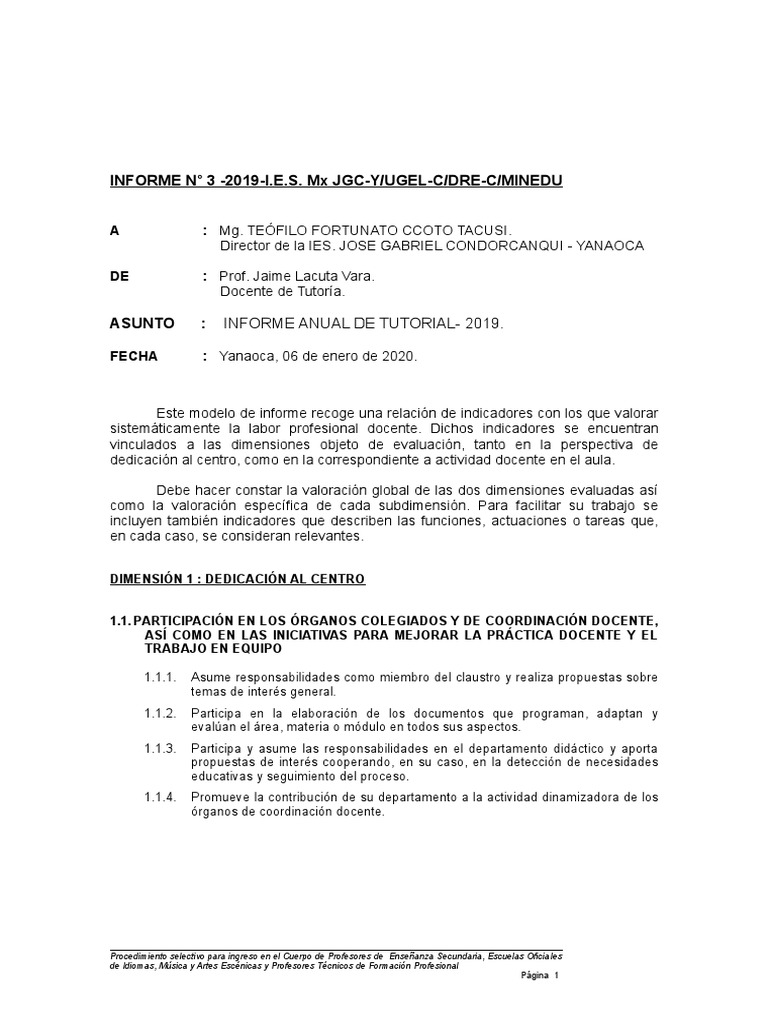 Informe Del Profesor Tutor | PDF | Maestros | Evaluación
