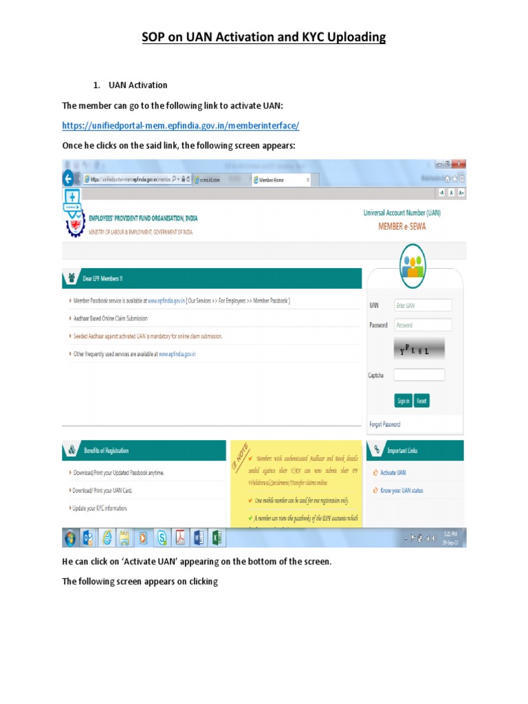 SOP On UAN Activation KYC Uploading & Online Claim Application9 | PDF ...