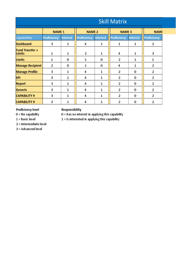 Skill Matrix Template for Excel | PDF
