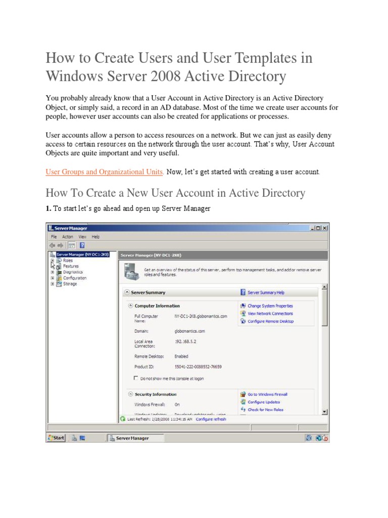 How To Create Users and User Templates in Windows Server 2008 Active ...