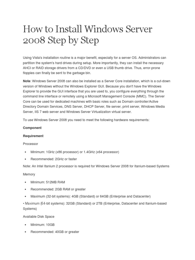 Windows Server 2008 Setup Guide | PDF | Windows Server 2008 | Windows Vista