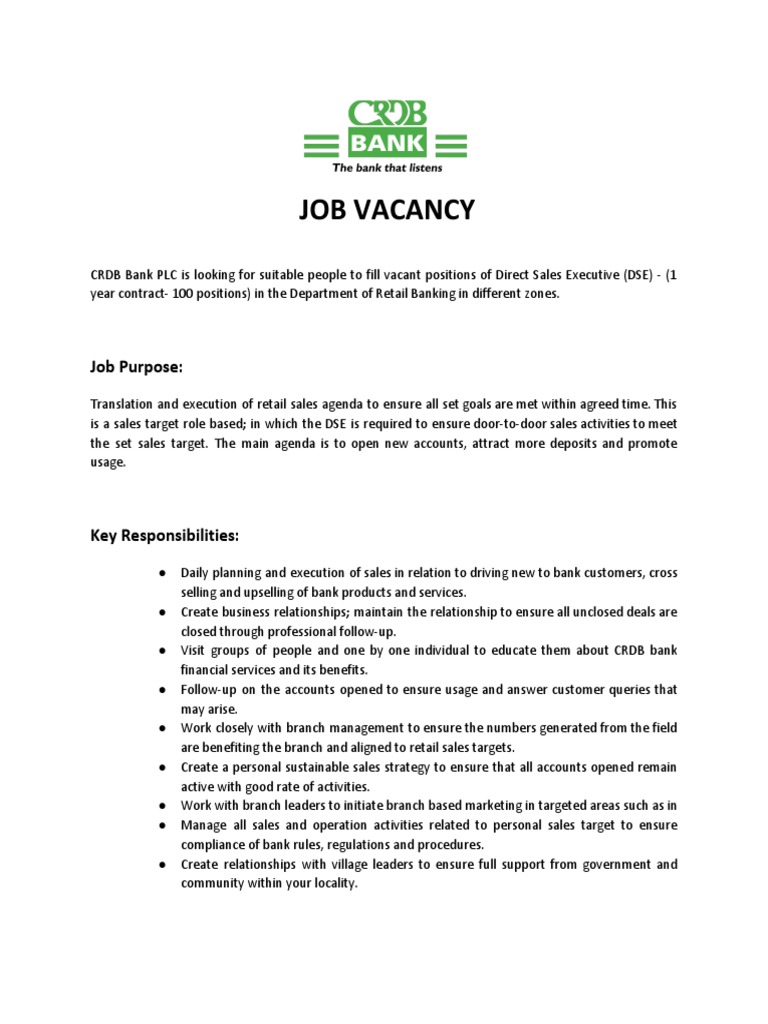 Direct Sales Executive DSE 100 Positions | PDF | Sales | Banks