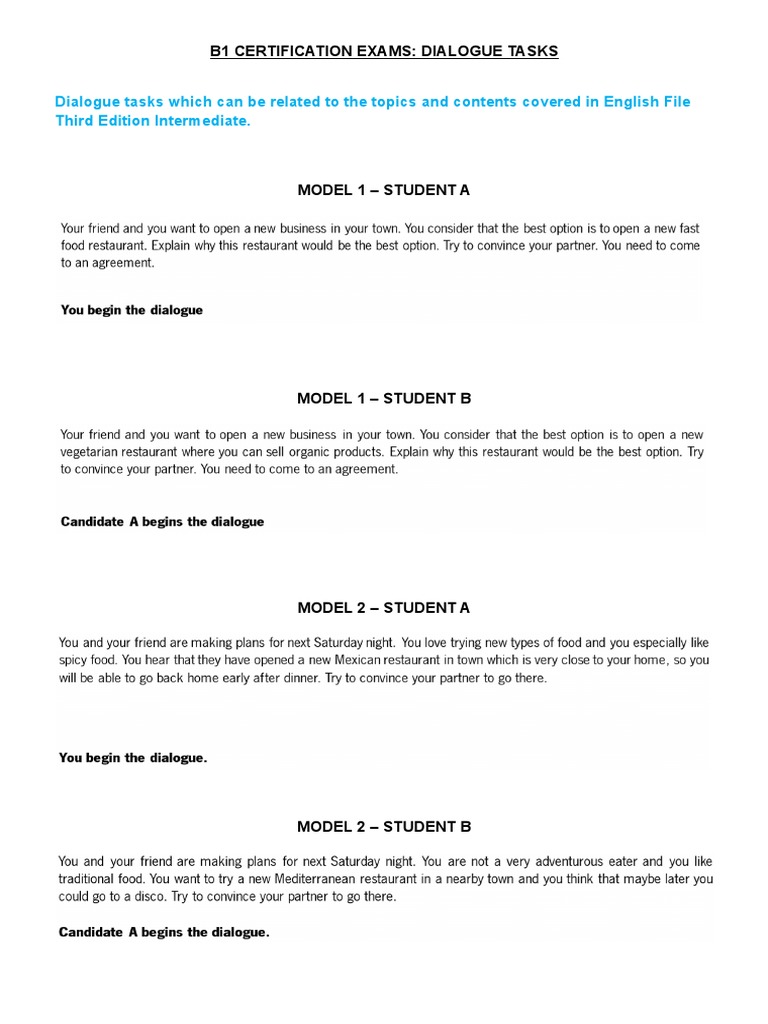 B1 Dialogue Task Models | PDF | Art