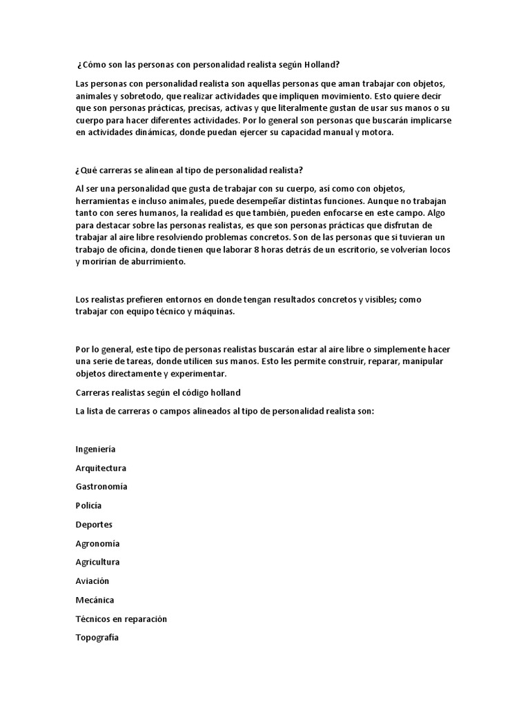 Test de Holand | PDF | Iniciativa empresarial | Mente