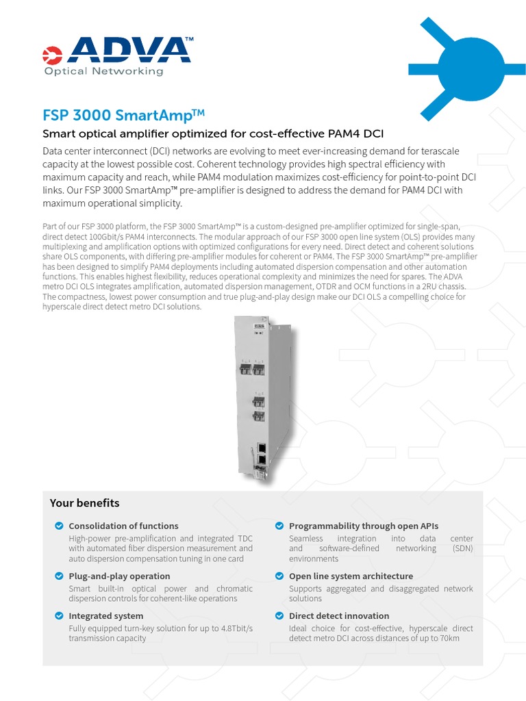 FSP 3000 Smart Amp | PDF | Wavelength Division Multiplexing ...
