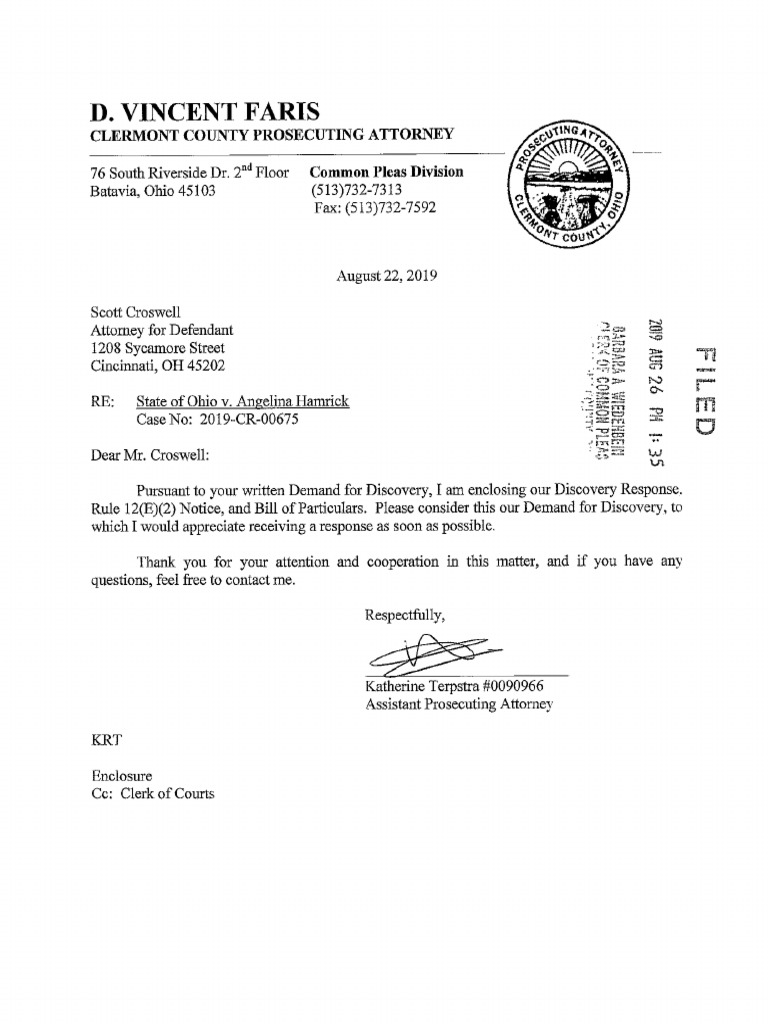 Angelina Hamrick Bill of Particulars | PDF