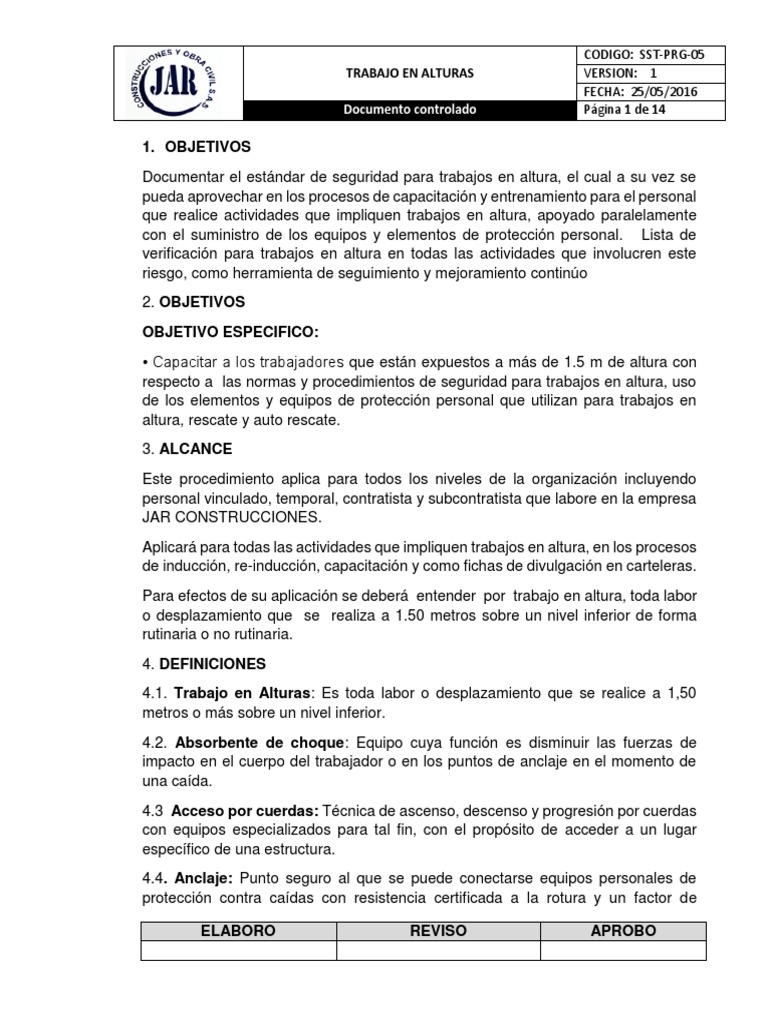 SST-PRG-05 Trabajo en Alturas | Descargar gratis PDF | Planificación ... SST-PRG-05 Trabajo en Alturas | Descargar gratis PDF | Planificación ...