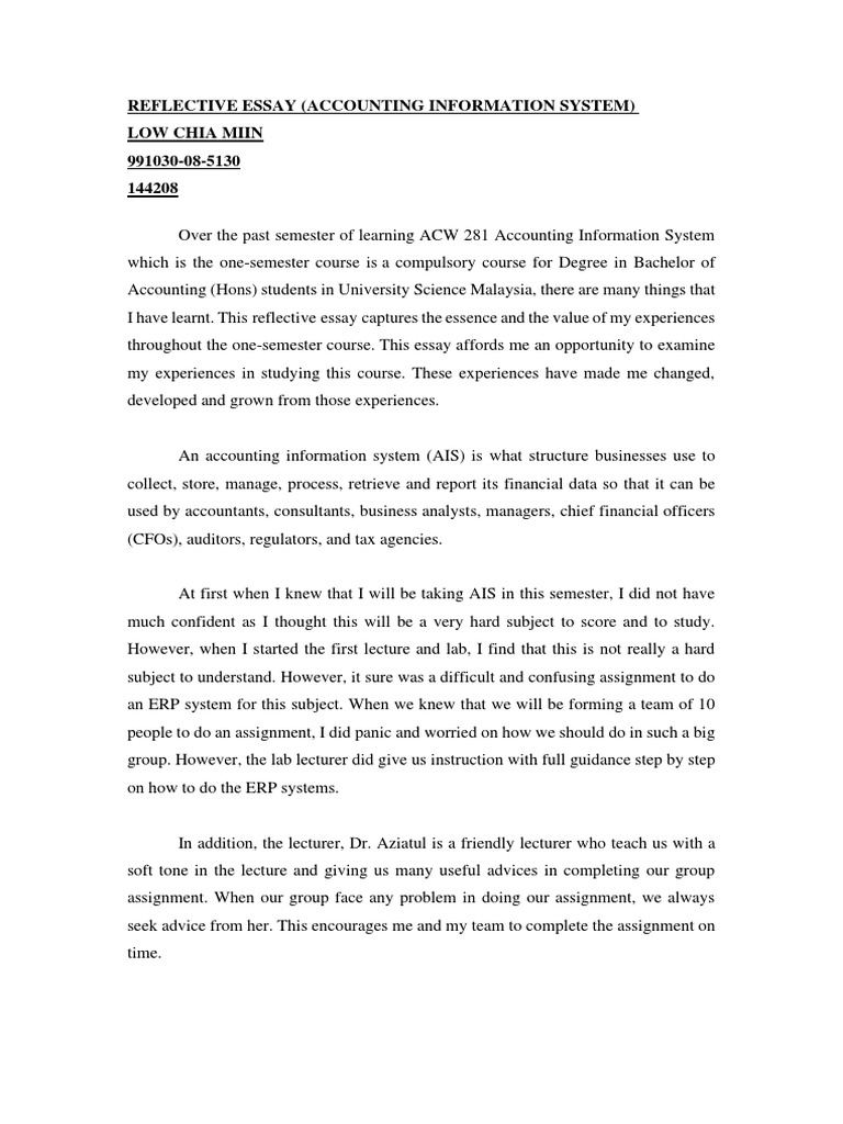 Reflective Essay | PDF | Accounting | Behavior Modification