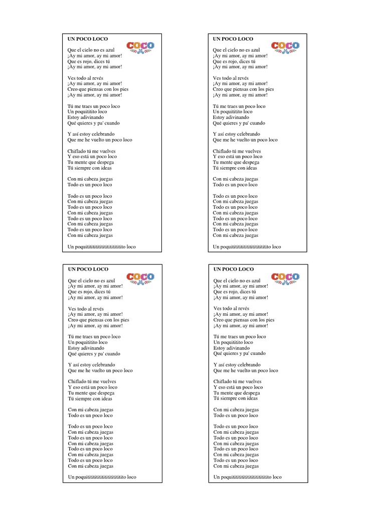 Letra de "Un Poco Loco" de Coco | PDF | Ocio
