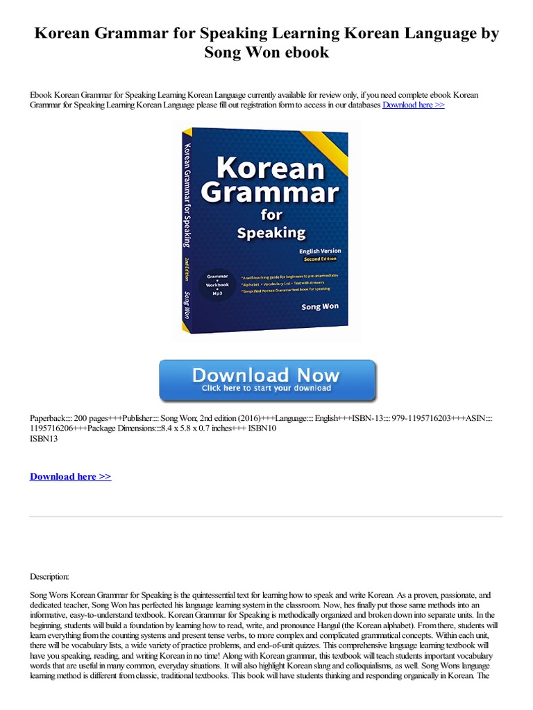 Korean Grammar For Speaking Learning Korean Language | PDF | Korean ...