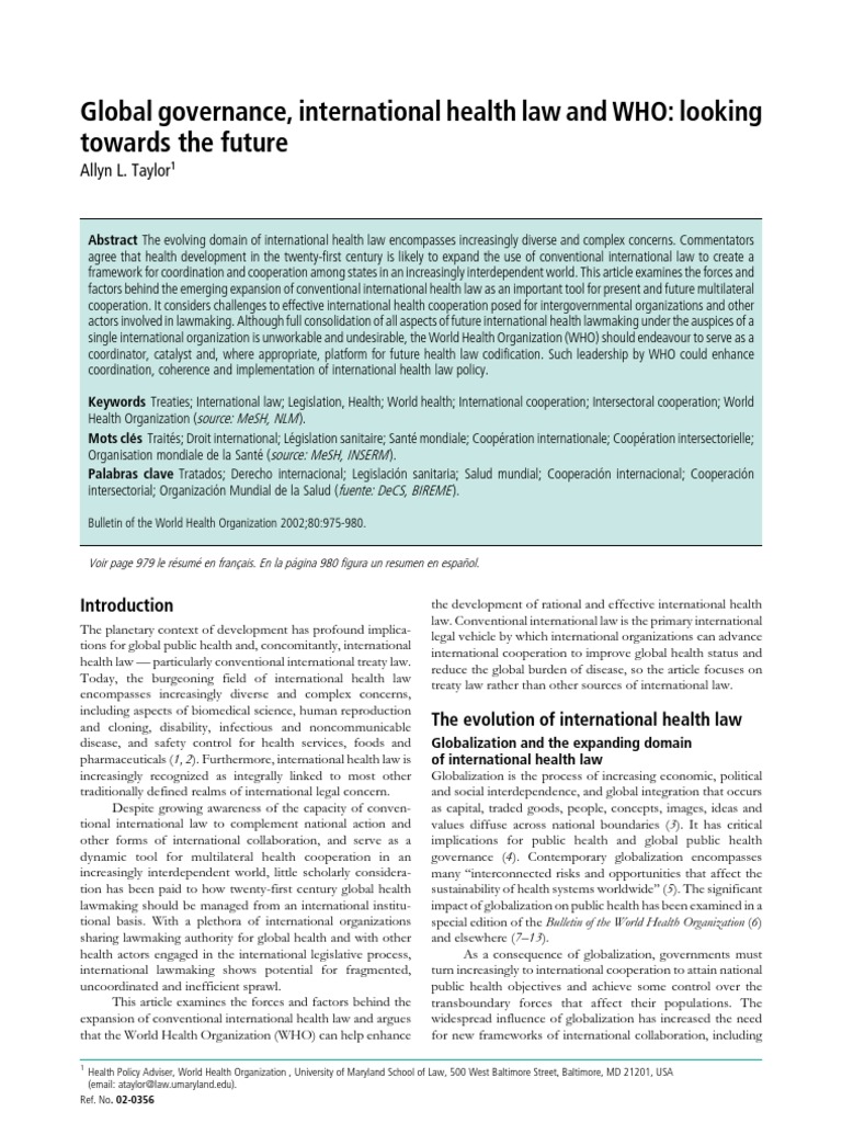 Future of International Health Law and WHO | PDF | Public Health ...