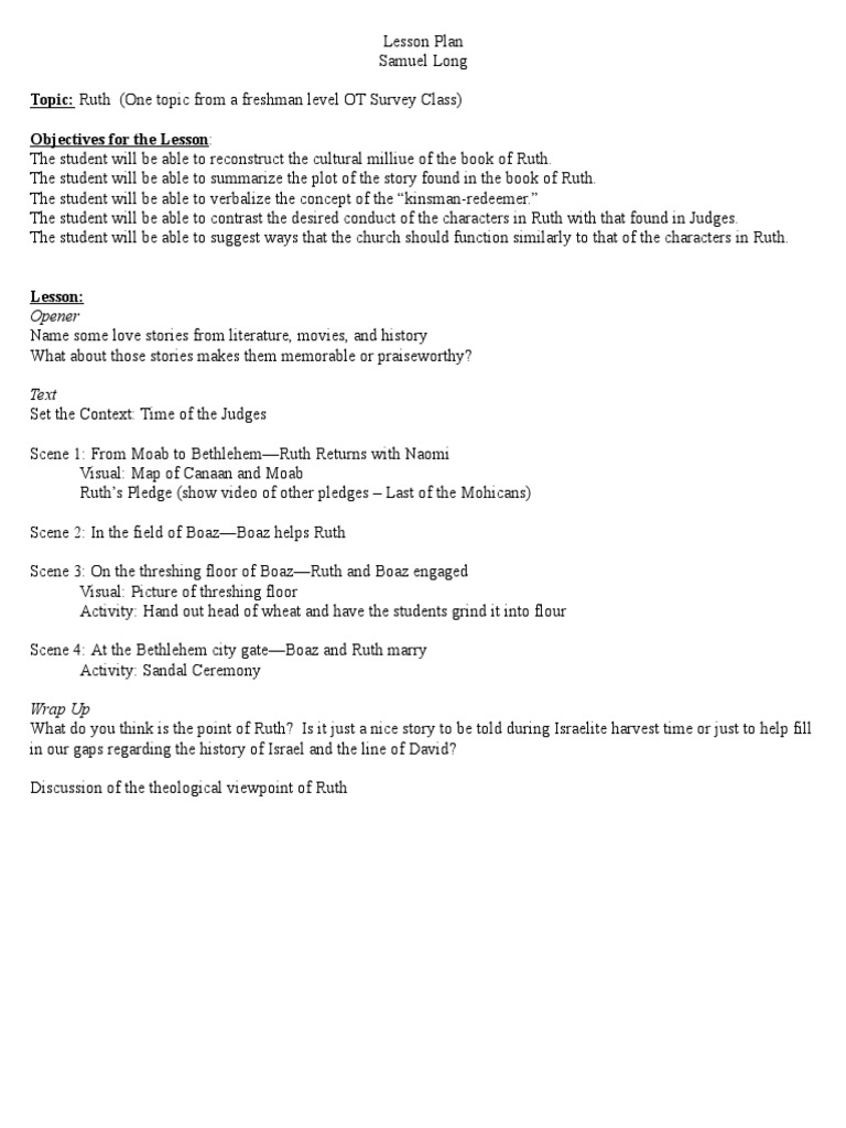 Ruth Lesson Plan Full | PDF | Book Of Ruth | Ruth (Biblical Figure)