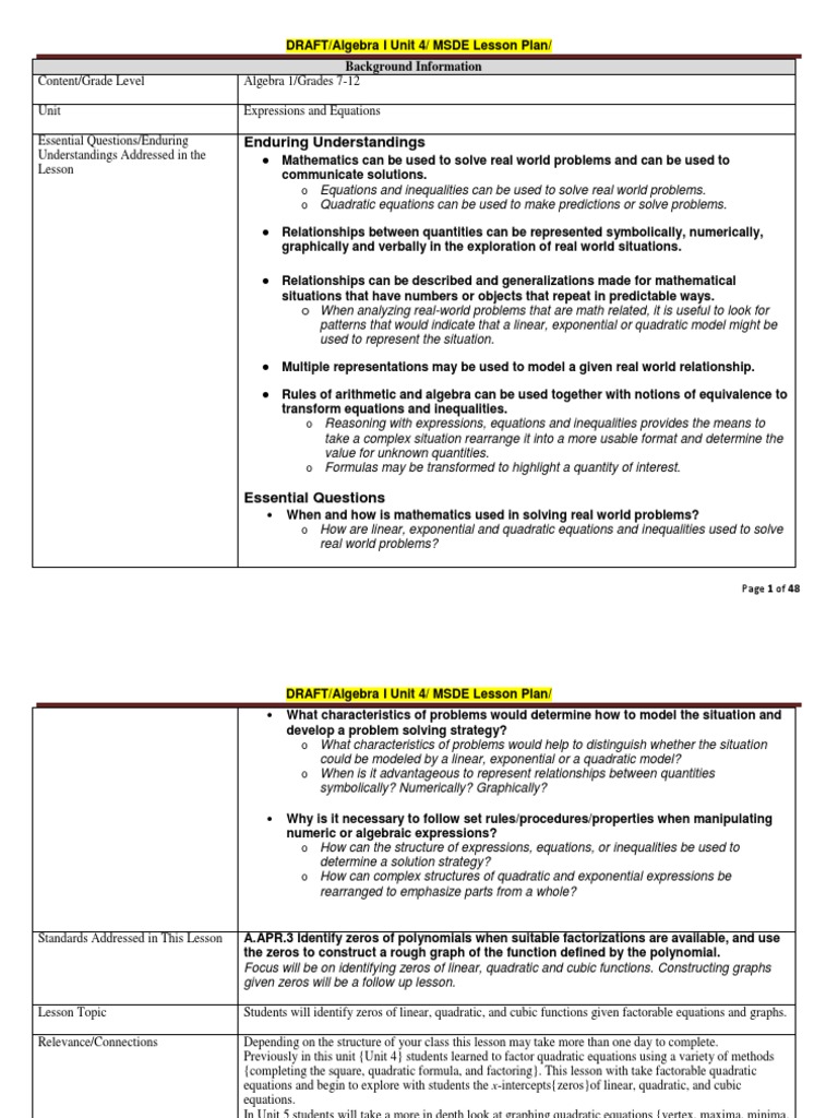 A1 U4 LP Identifying Zeros of Equations AAPR3 | PDF | Quadratic ...