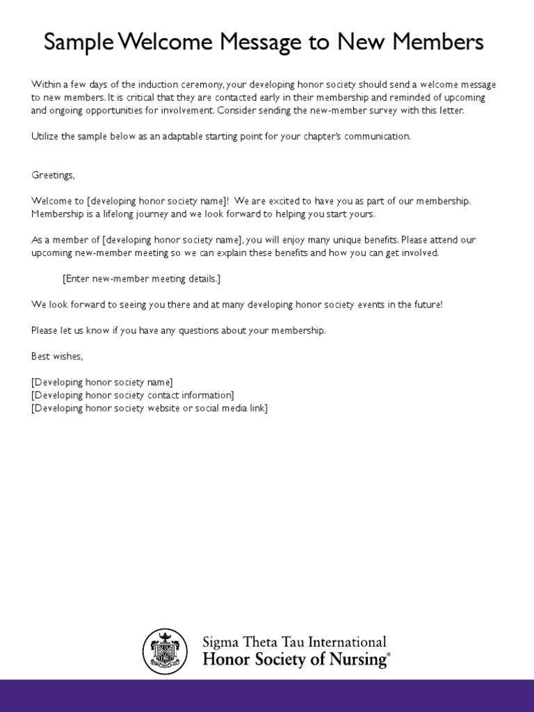 Sample Welcome Message To New Members | PDF