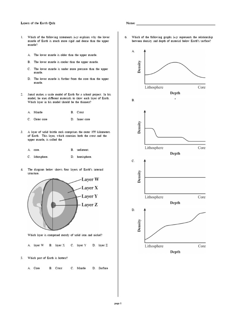 Layers of the Earth Quiz and Answers | PDF | Plate Tectonics | Crust ...