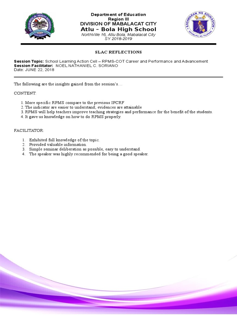 Slac Reflections 18 19 | PDF | Facilitator | Mentorship