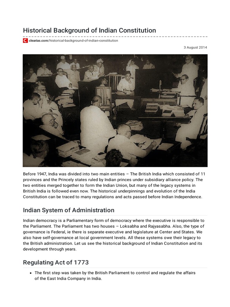 Historical Background of Indian Constitution - Clear IAS | PDF ...