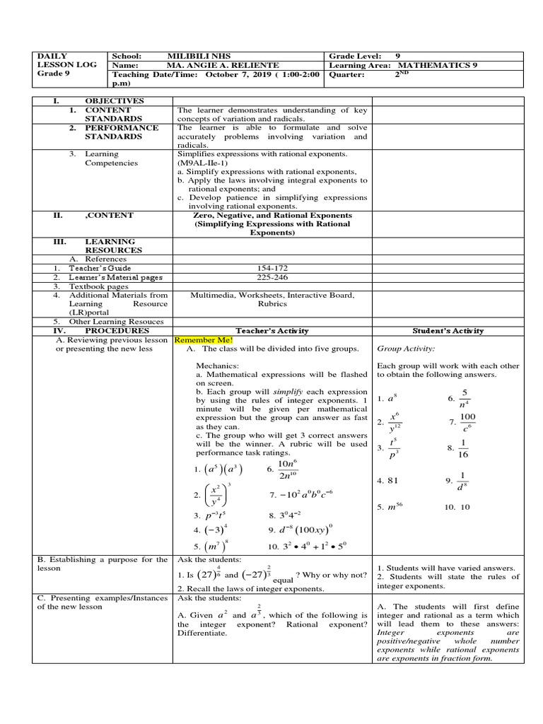Rational Exponents Pdf Exponentiation Group Mathematics