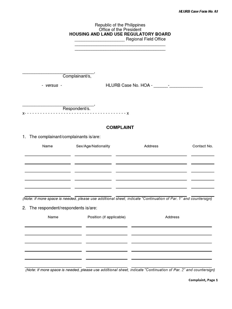 HOA Complaint Form Template | PDF | Complaint | Damages