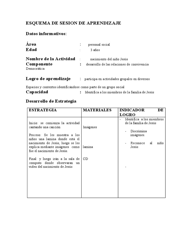Esquema de Sesion de Aprendizaje | PDF
