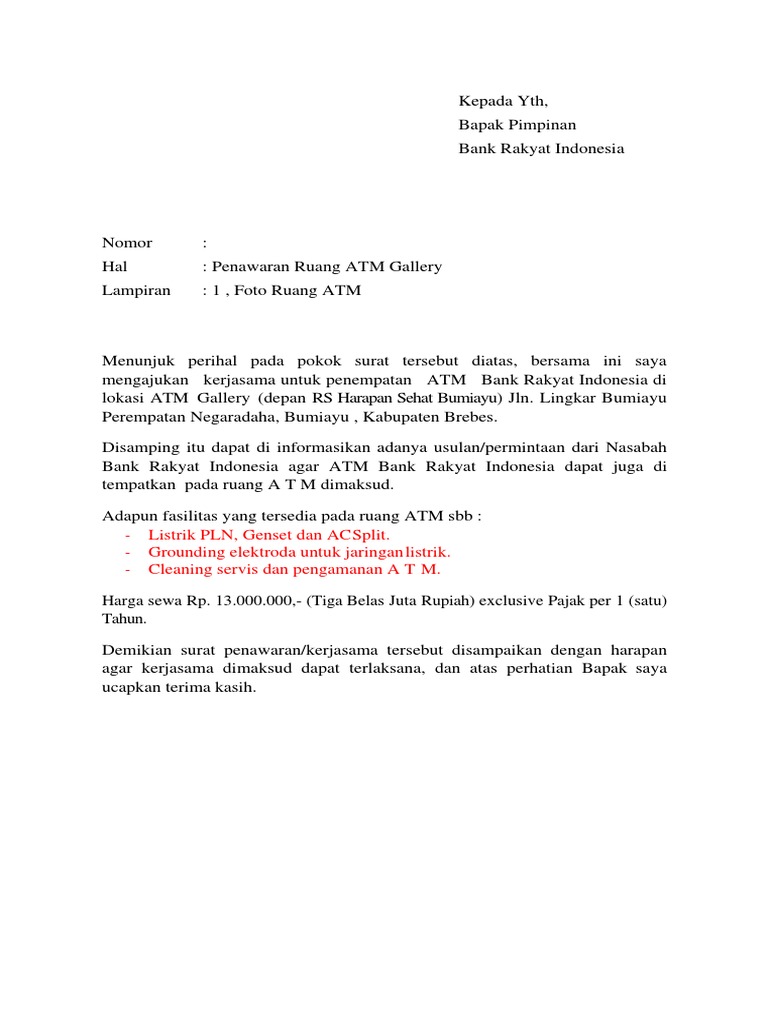 Surat Penawaran ATM | PDF | Bisnis | Pengelolaan Keuangan & Uang