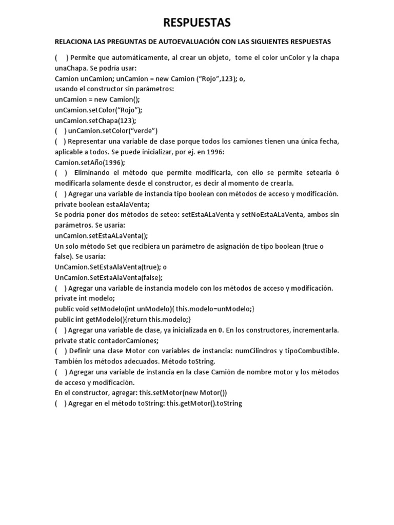 Respuestas Autoevaluacion 2do Parcial Poo | PDF
