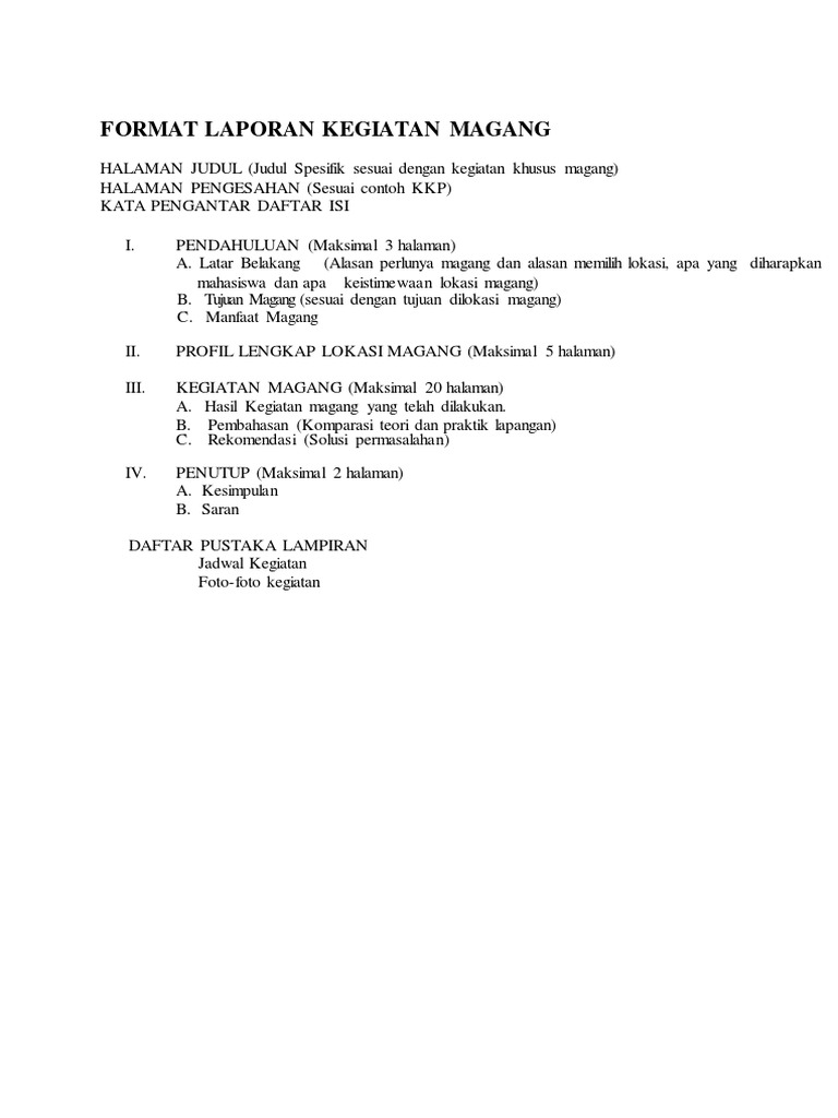 FORMAT Laporan Magang Dan Lampiran MAGANG | PDF