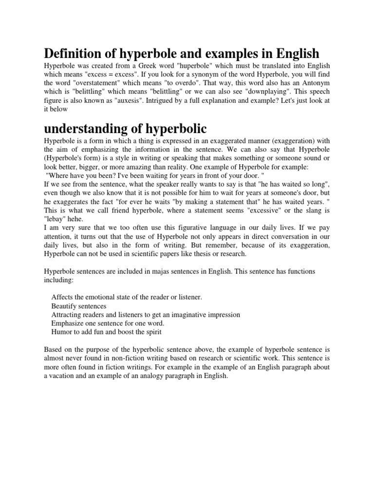 Definition of Hyperbole and Examples in English | PDF | English Language | Linguistics