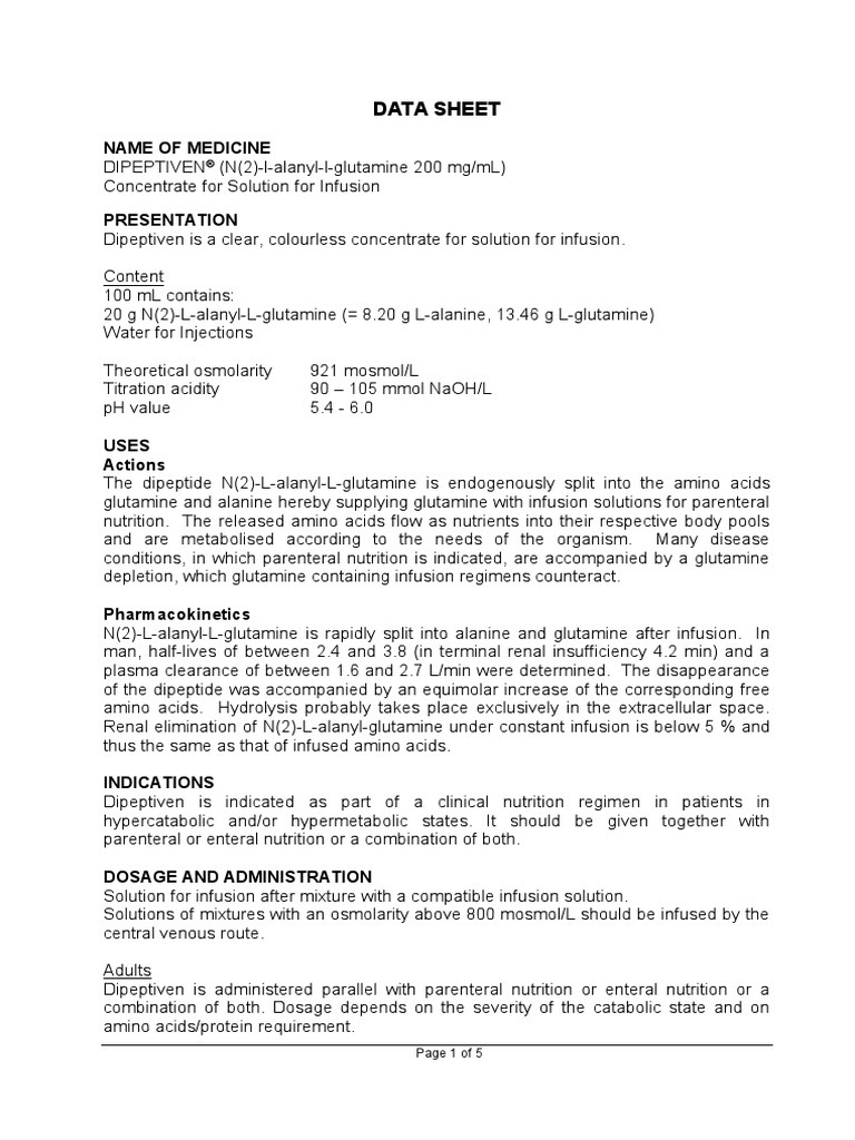 Dipeptiven Datasheet | PDF | Dose (Biochemistry) | Chemistry