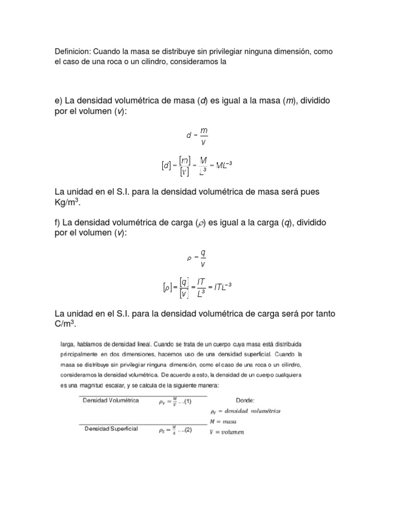 Densidad Volumétrica: Definición y Fórmulas | PDF