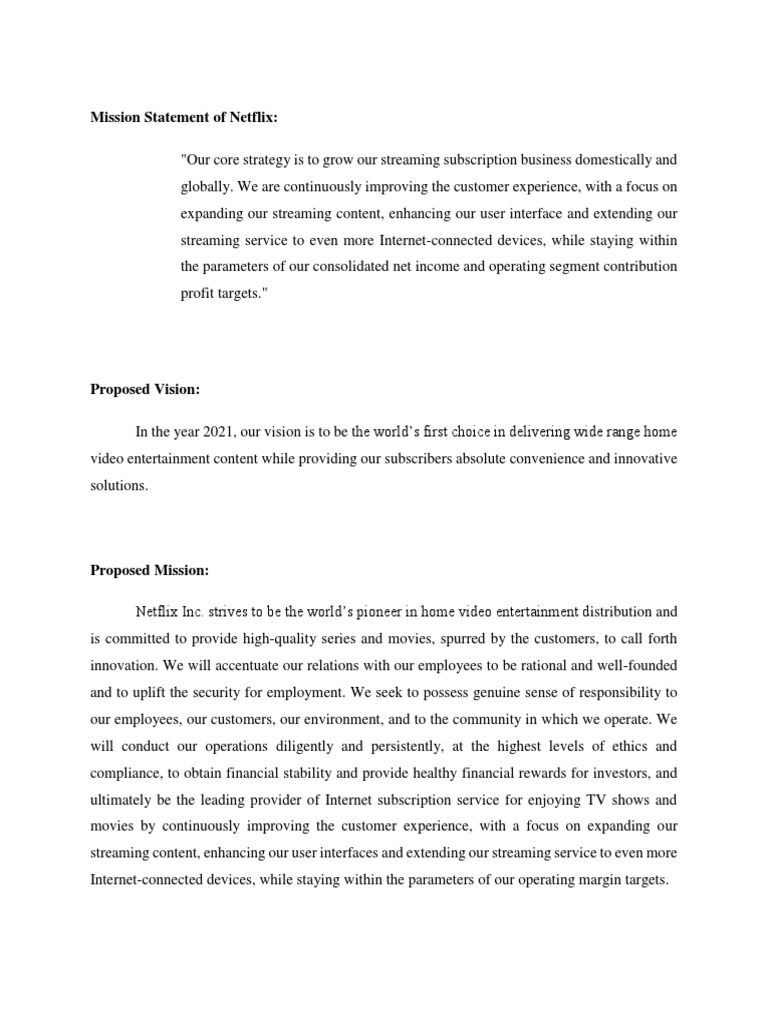 Netflix Mission and Vision Overview | PDF | Netflix | Streaming Media