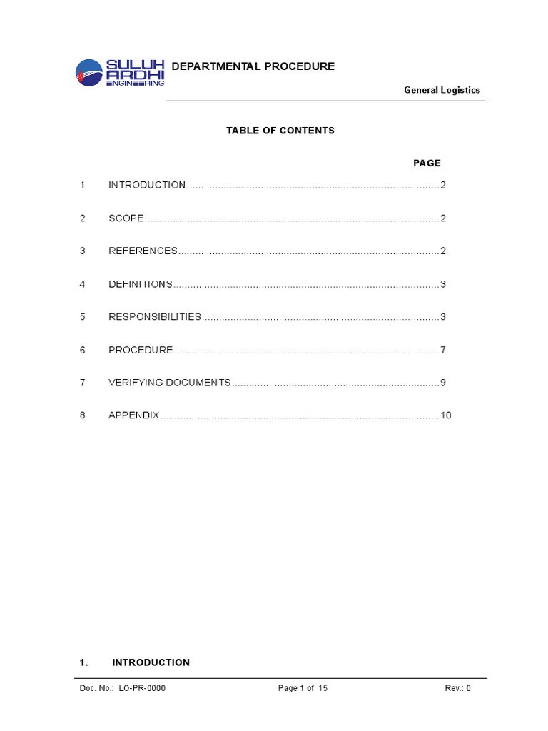 General Logistics Department Procedure | PDF | Logistics | Warehouse