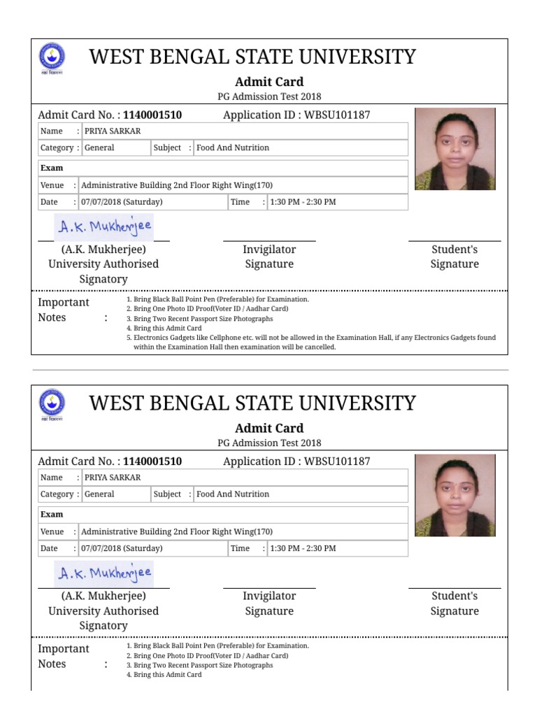Admit Card | PDF | Government And Personhood | Government