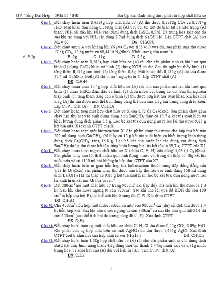 Bai Tap Xac Dinh CTPT | PDF