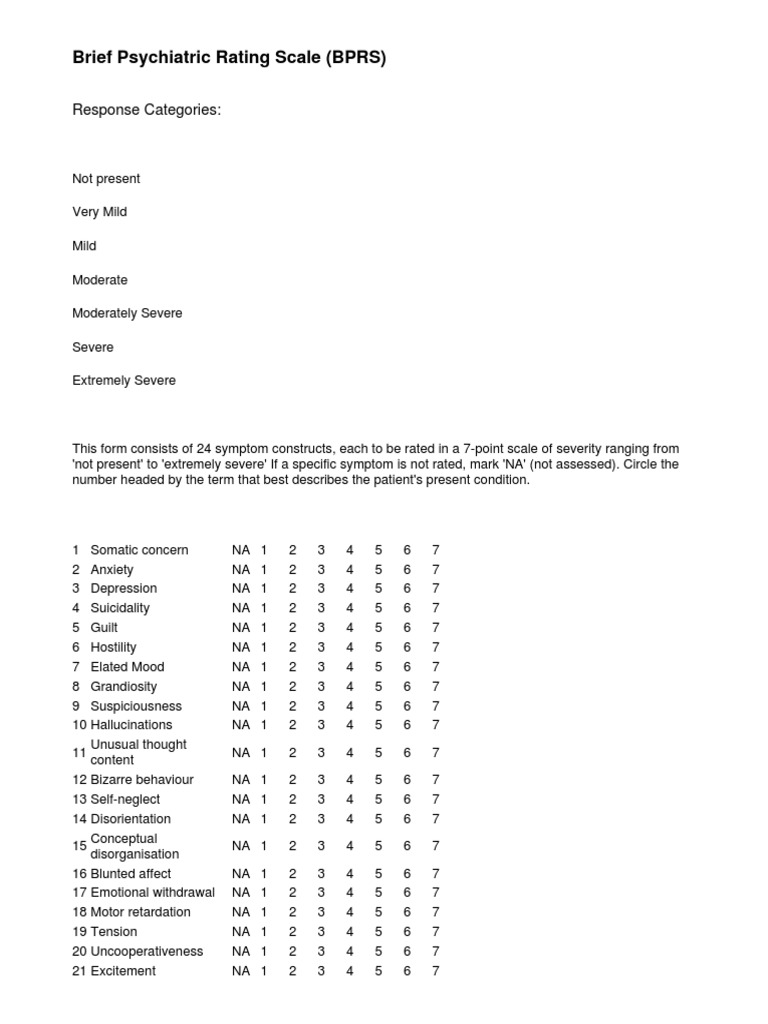 Brief Psychiatric Rating Scale - BPRS | PDF | Hallucination | Delusion