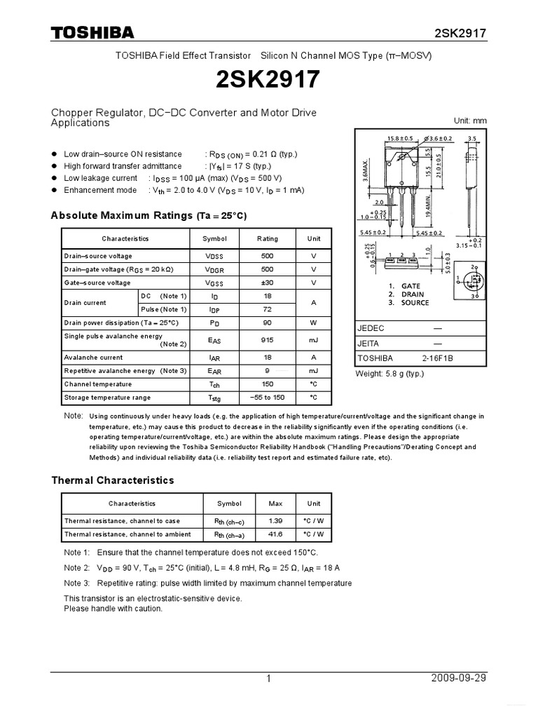 K2917 ToshibaSemiconductor | PDF | Field Effect Transistor ...