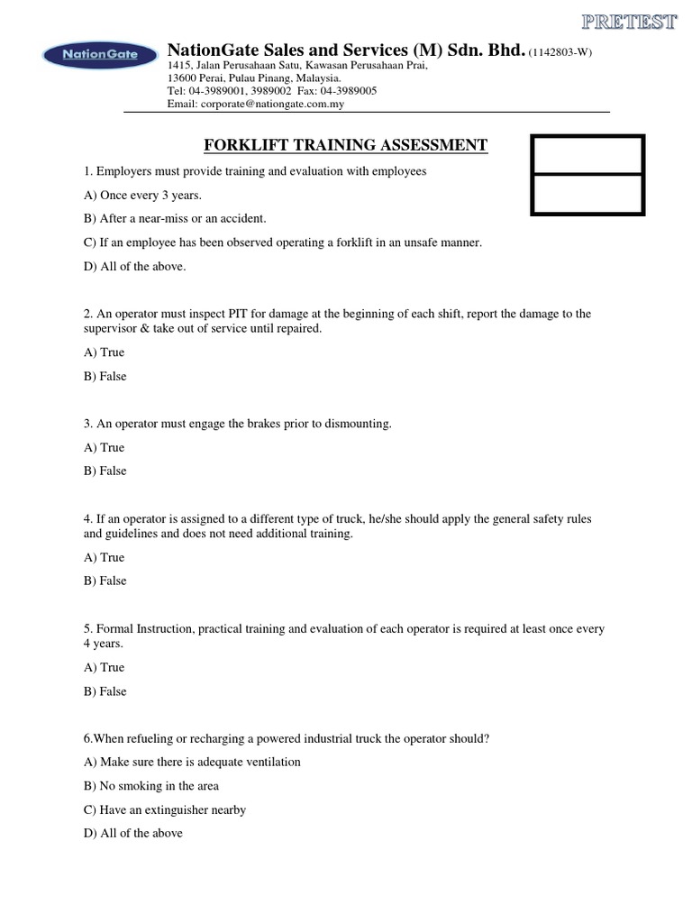 Forklift Training Assessment | Download Free PDF | Forklift | Transport