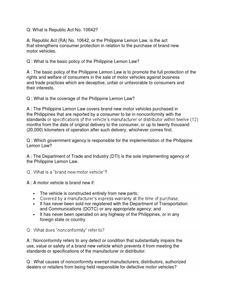 Lemon Law | PDF | Government Information | Government