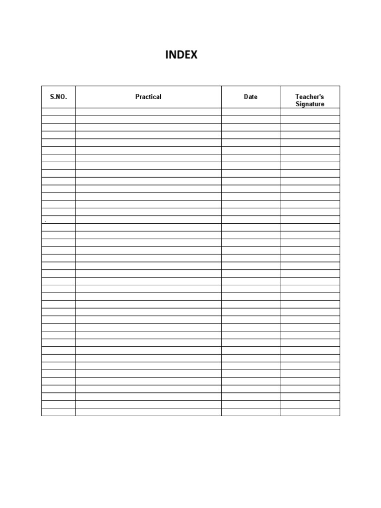 Index: S.NO. Practical Date Teacher's Signature | PDF | Computing | Computer Data