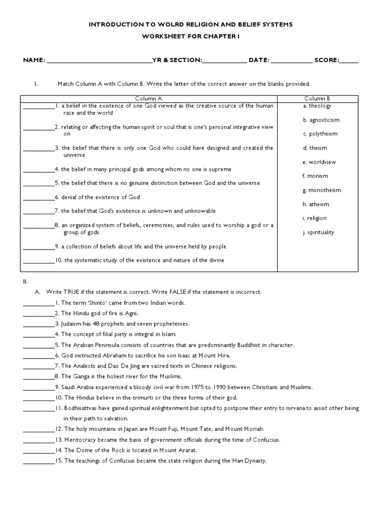 WR Worksheet | PDF | Monotheism | Existence Of God