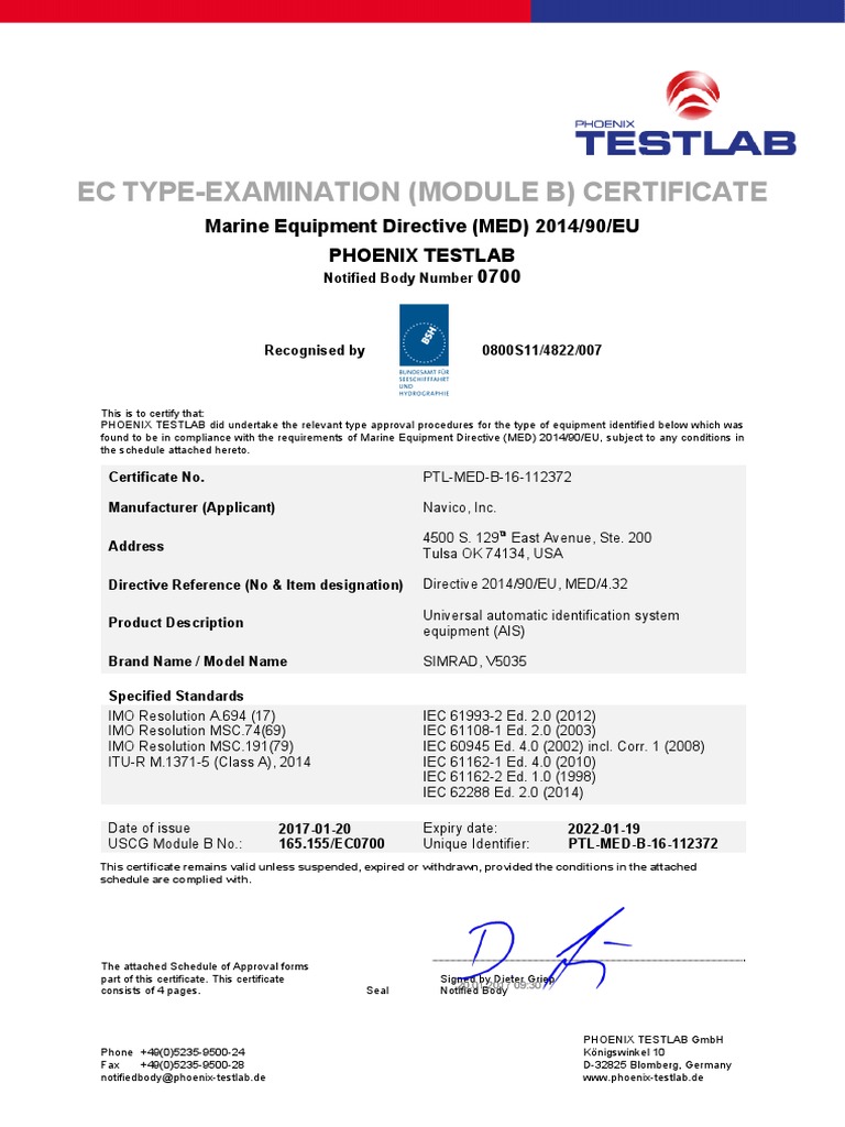 V5035 - 16-112372 Module B Certificate | PDF | Broadcasting ...