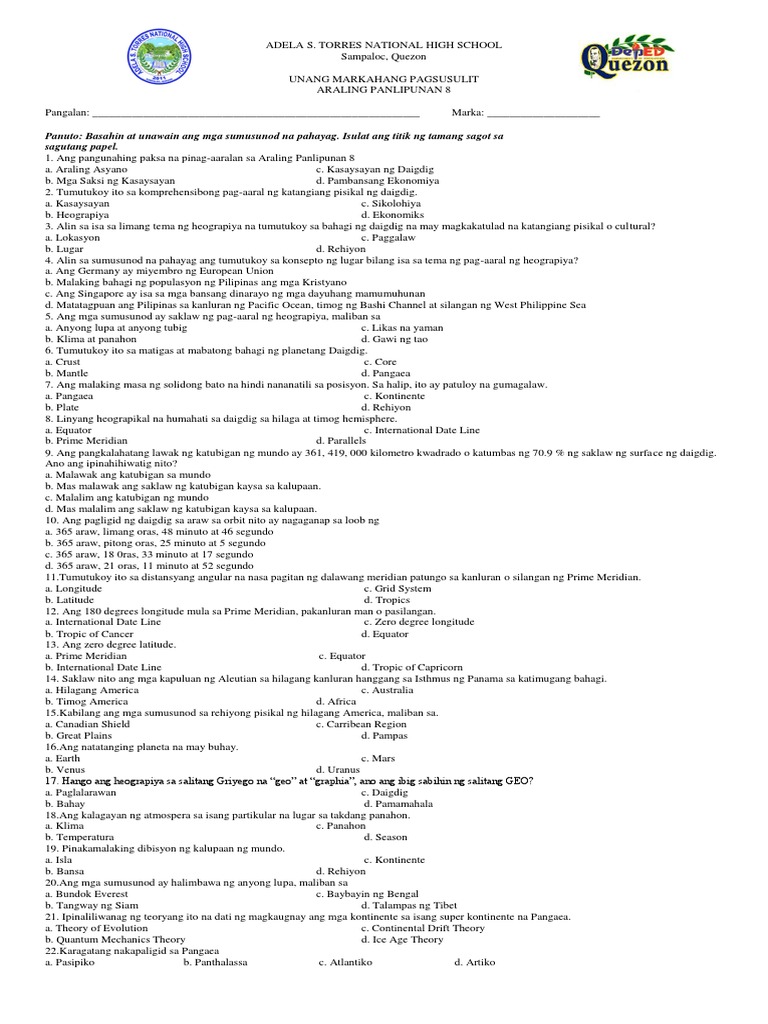 1st Periodical Test AP 8 | PDF