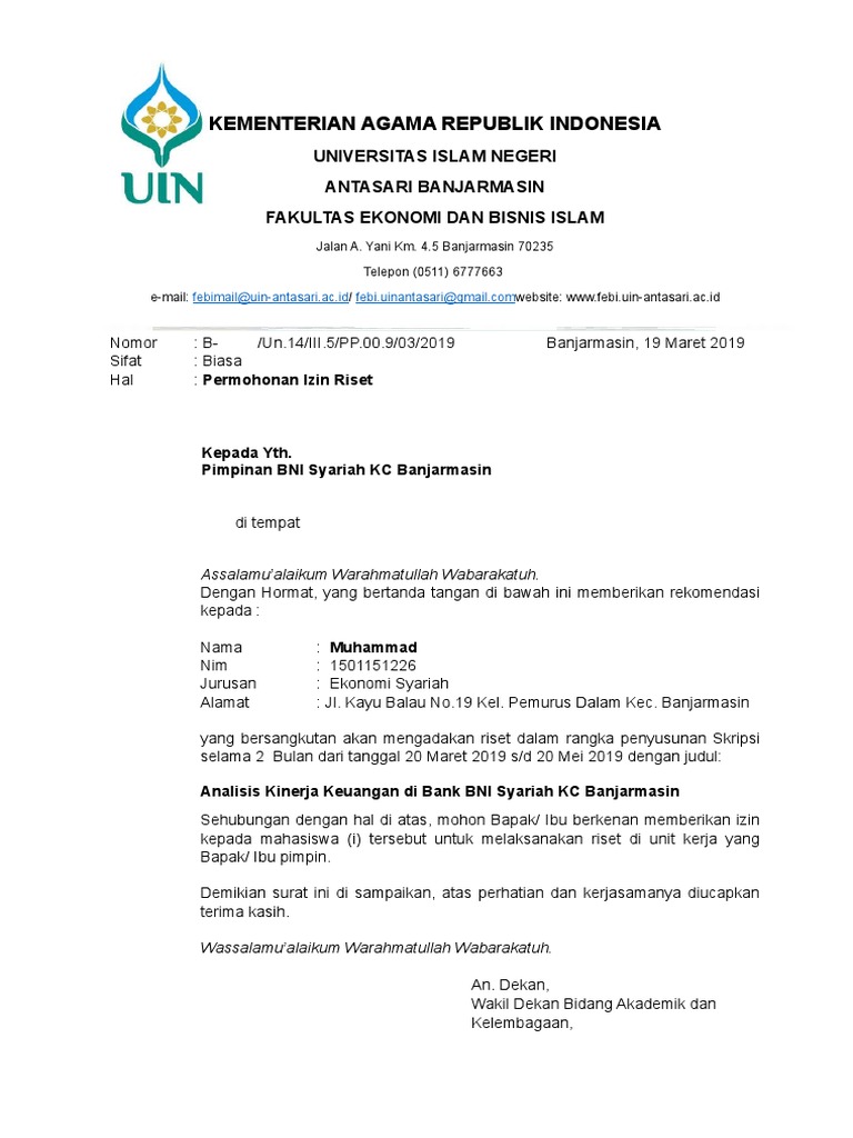 Surat Permohonan Riset | PDF