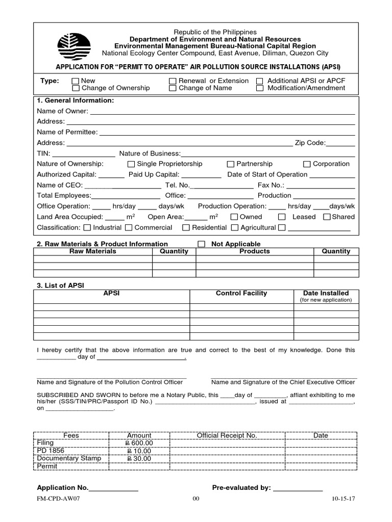Application for Air Pollution Permit | PDF | Air Pollution | Pollution