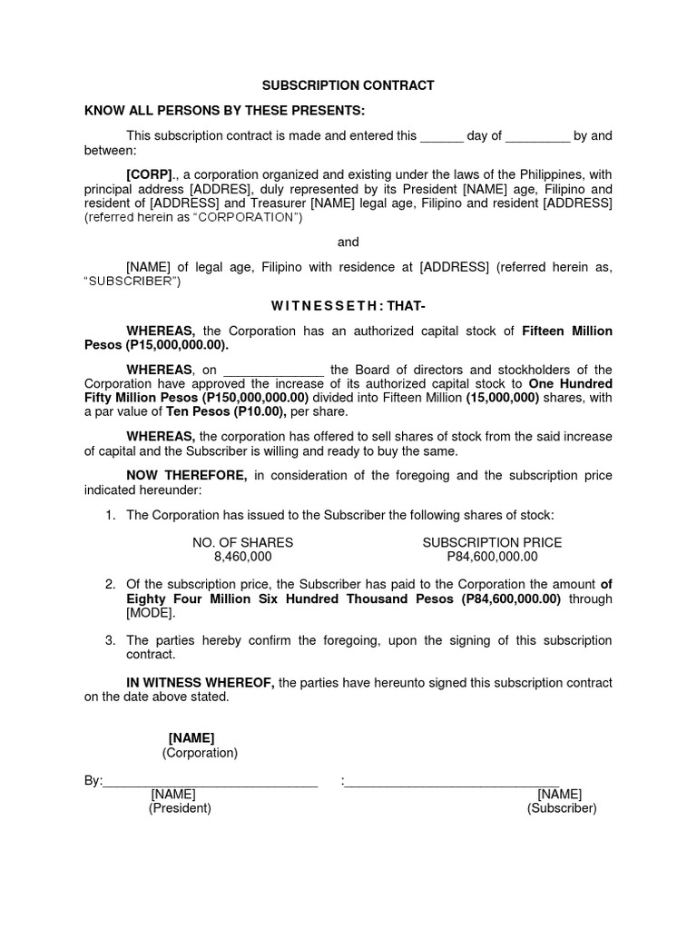 Subscription Contract | PDF | Companies | Economies