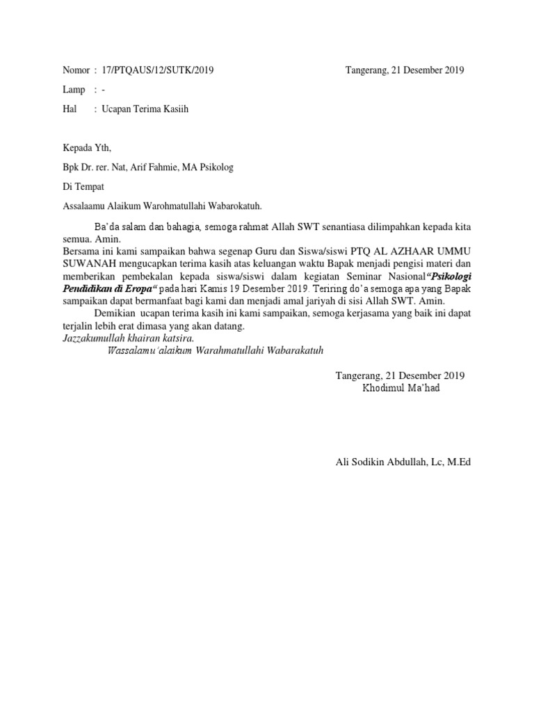 Surat Ucapan Terima Kasih | PDF