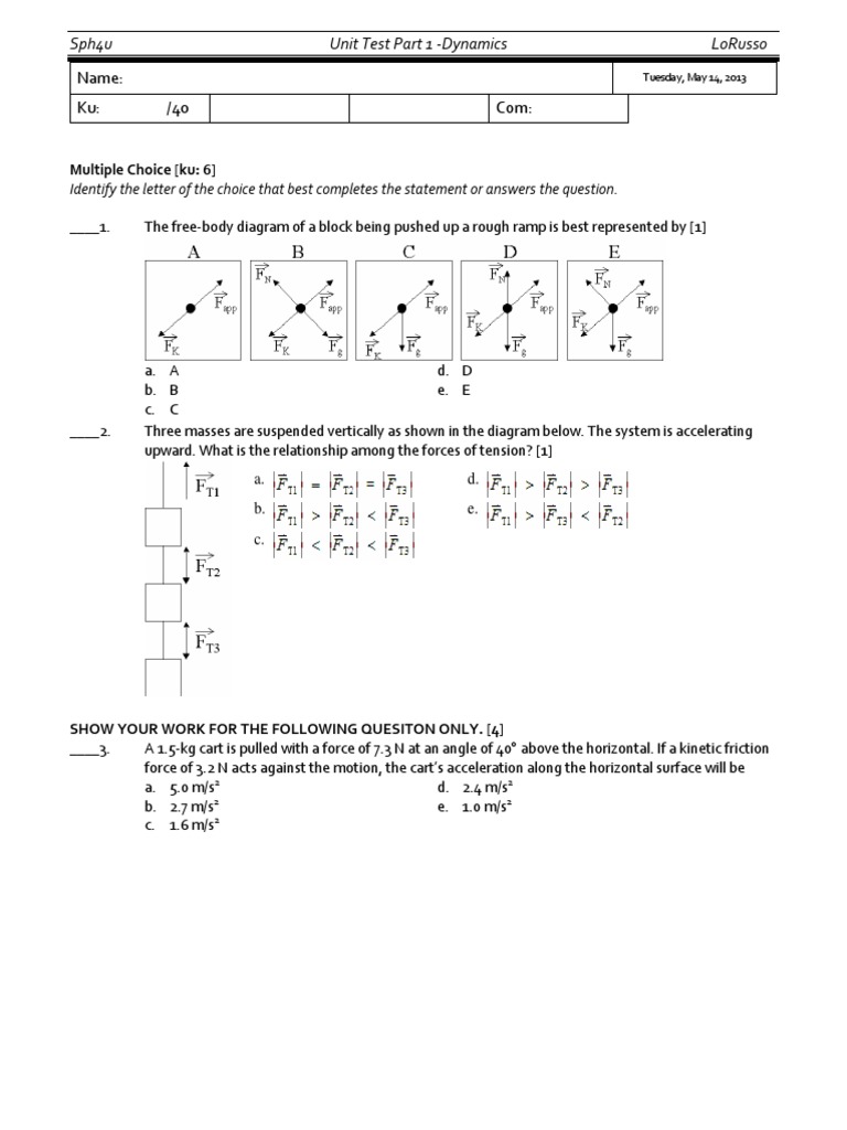 Practice Unit Test Part 1 - Dynamics (May 2011) | PDF | Friction | Force