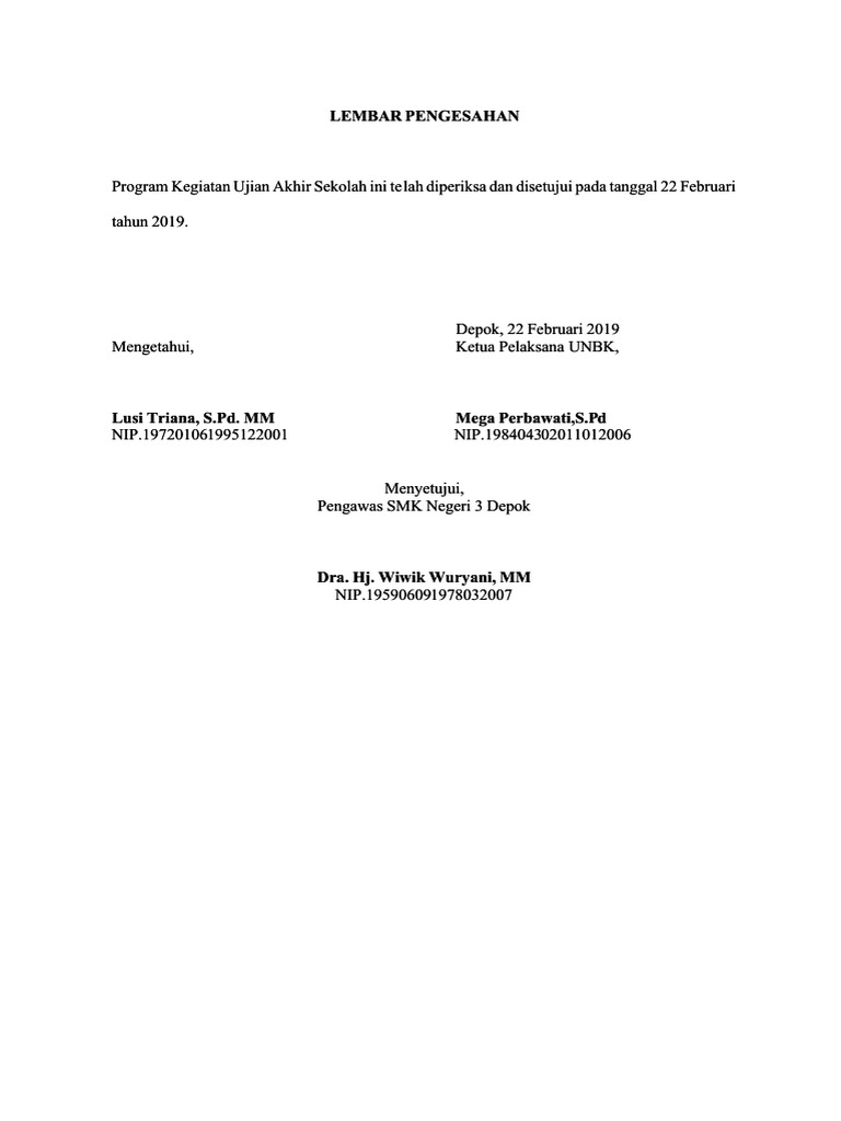 Contoh Proker Unbk PDF | PDF